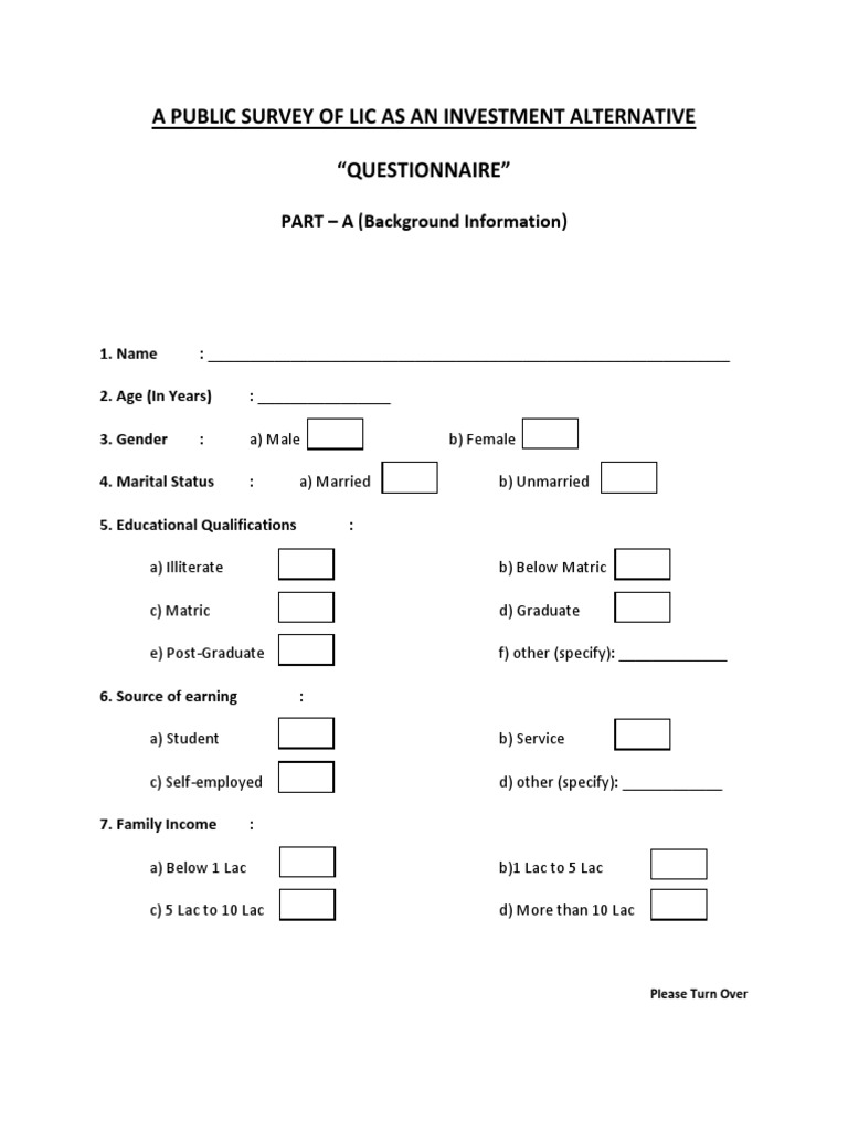 Questionnaire LIC Project | PDF | Insurance | Securities (Finance)