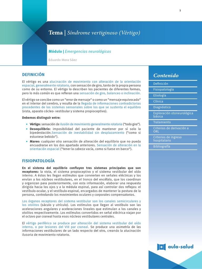 Síndrome Vertiginoso (Vértigo) | PDF | Vértigo | Síntomas y signos