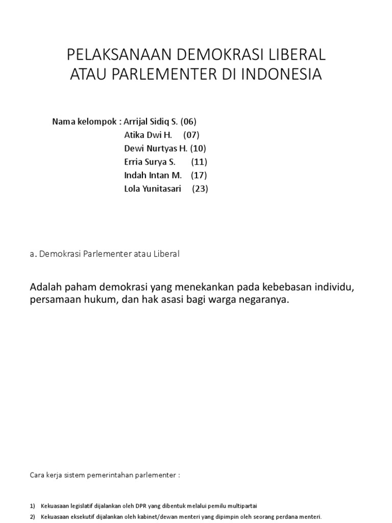 Pelaksanaan Demokrasi Liberal Atau Parlementer Di Indonesia | PDF ...