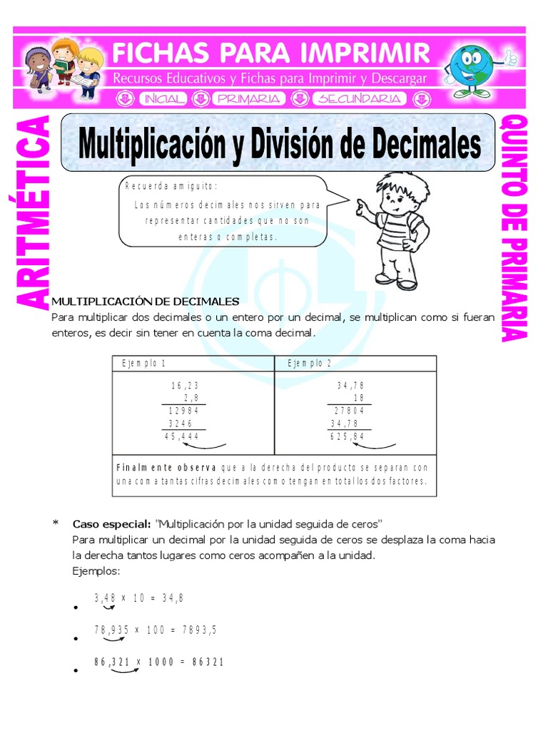 Multiplicacion y Division de Decimales | Descargar gratis PDF ...