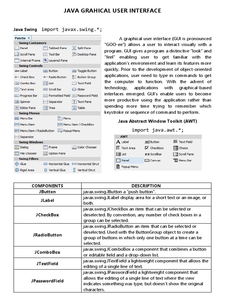 Java Gui | PDF | Graphical User Interfaces | Menu (Computing)
