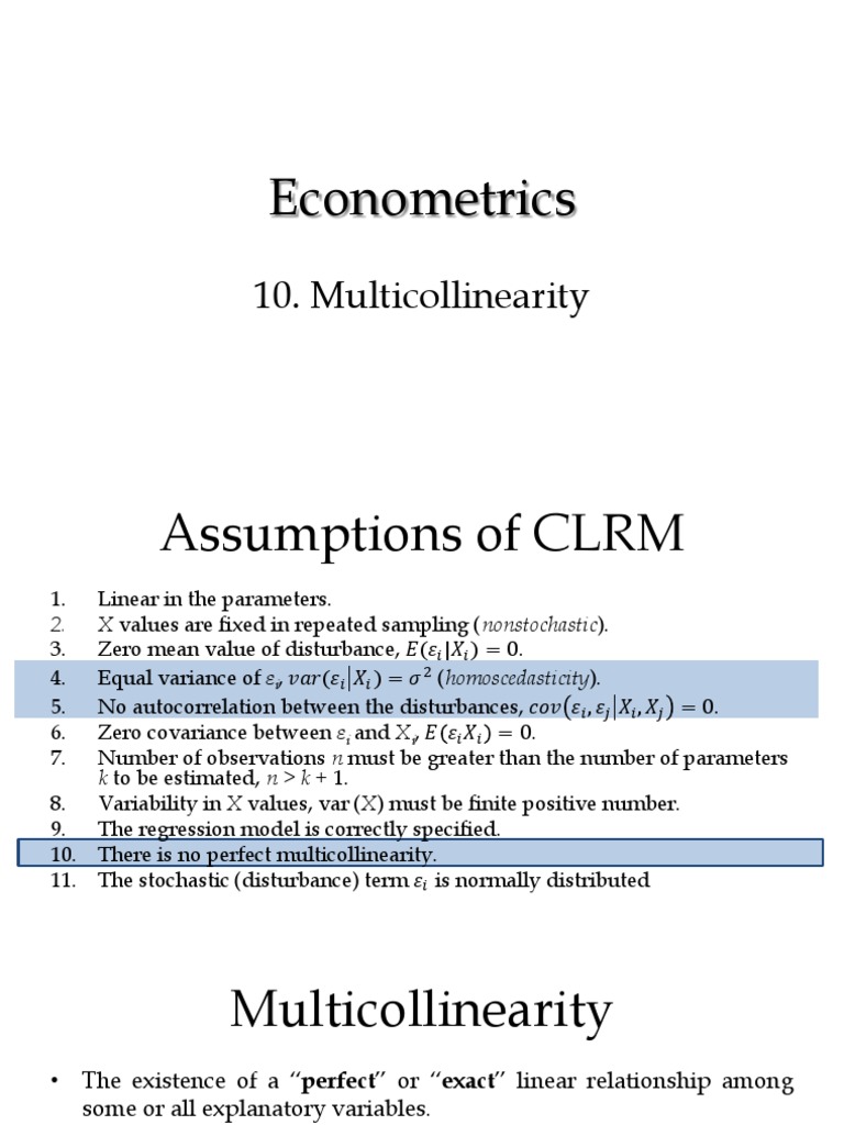 Econometrics: 10. Multicollinearity | PDF | Multicollinearity | Correlation And Dependence