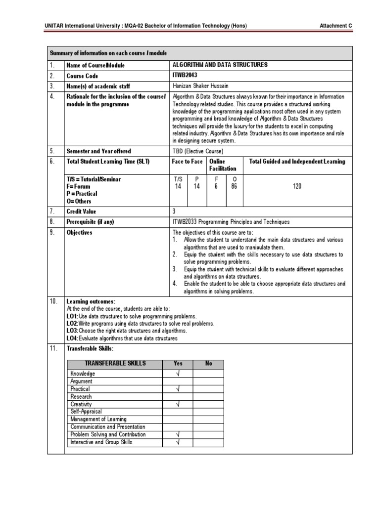 BIT C Elective Algorithms & Data Structures | PDF | Data Structure | Computer Programming