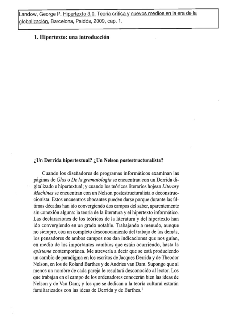 Landow, George P. Hipertexto 3.0. Teoría Crítica y Nuevos Medios en La ...
