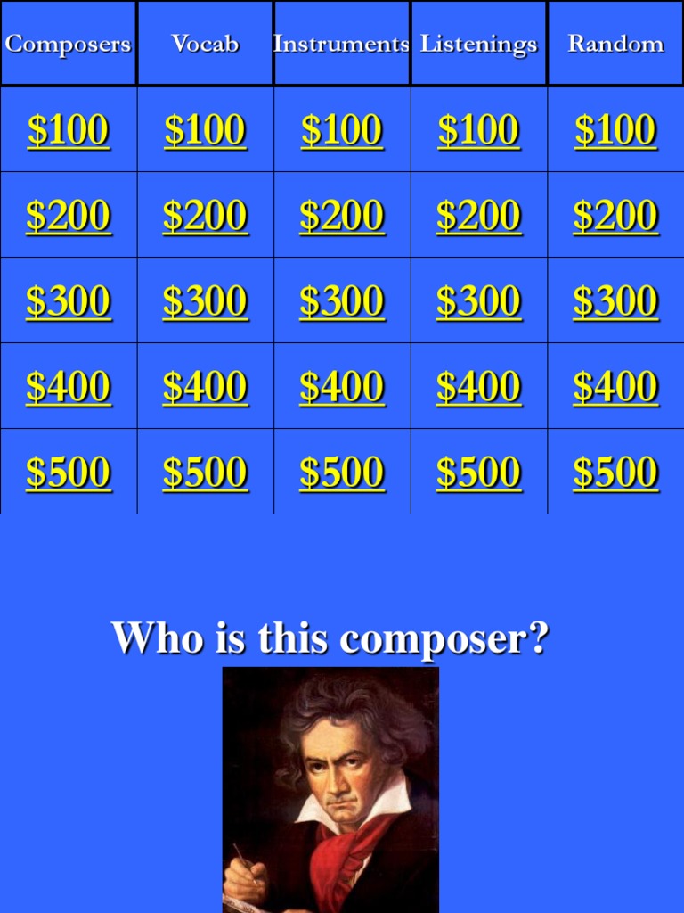 Jeopardy 1 | PDF | Musical Instruments | Composers