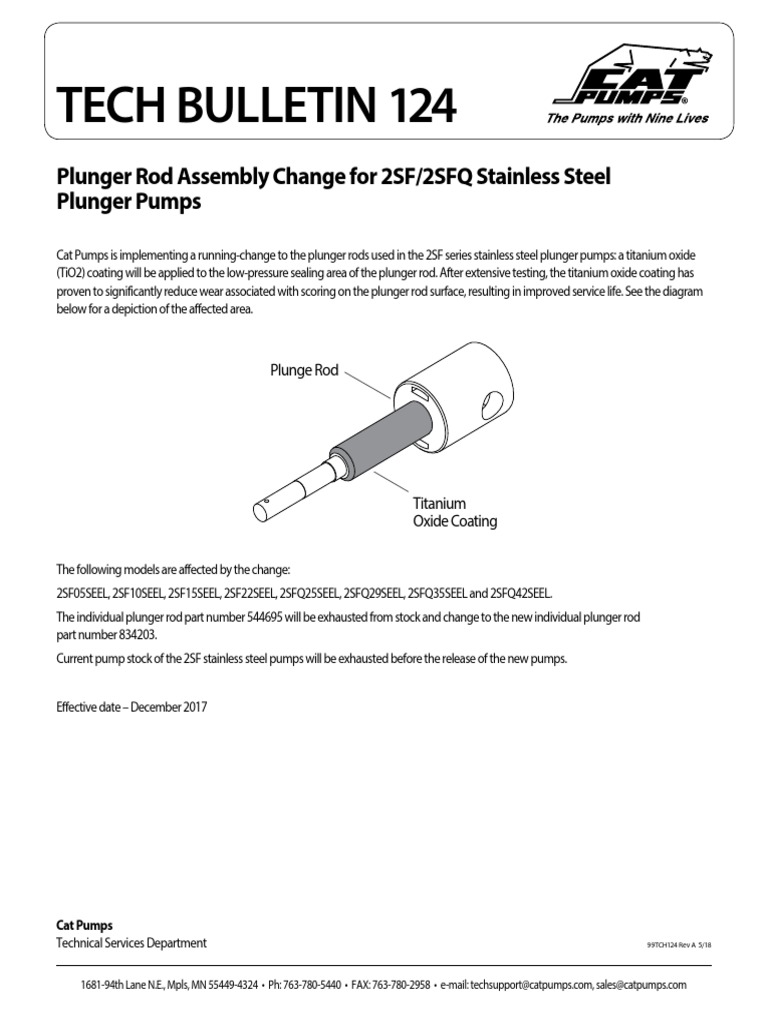Tech Bulletin 124: Plunger Rod Assembly Change For 2SF/2SFQ Stainless ...