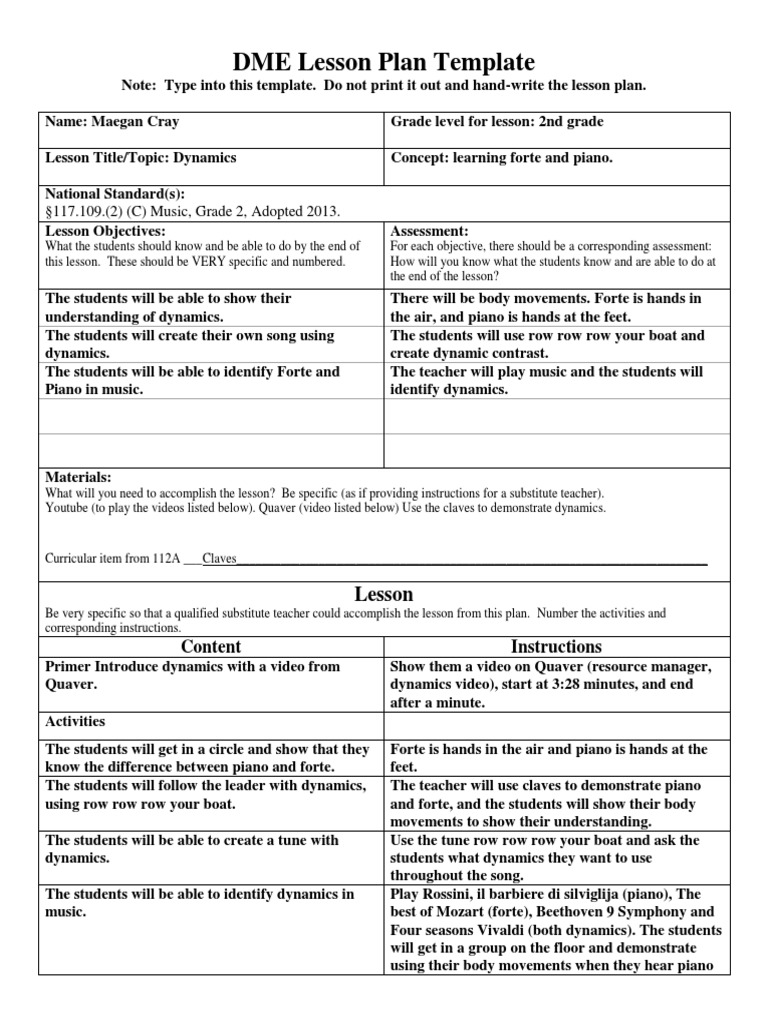Microteach Form | PDF | Lesson Plan | Piano