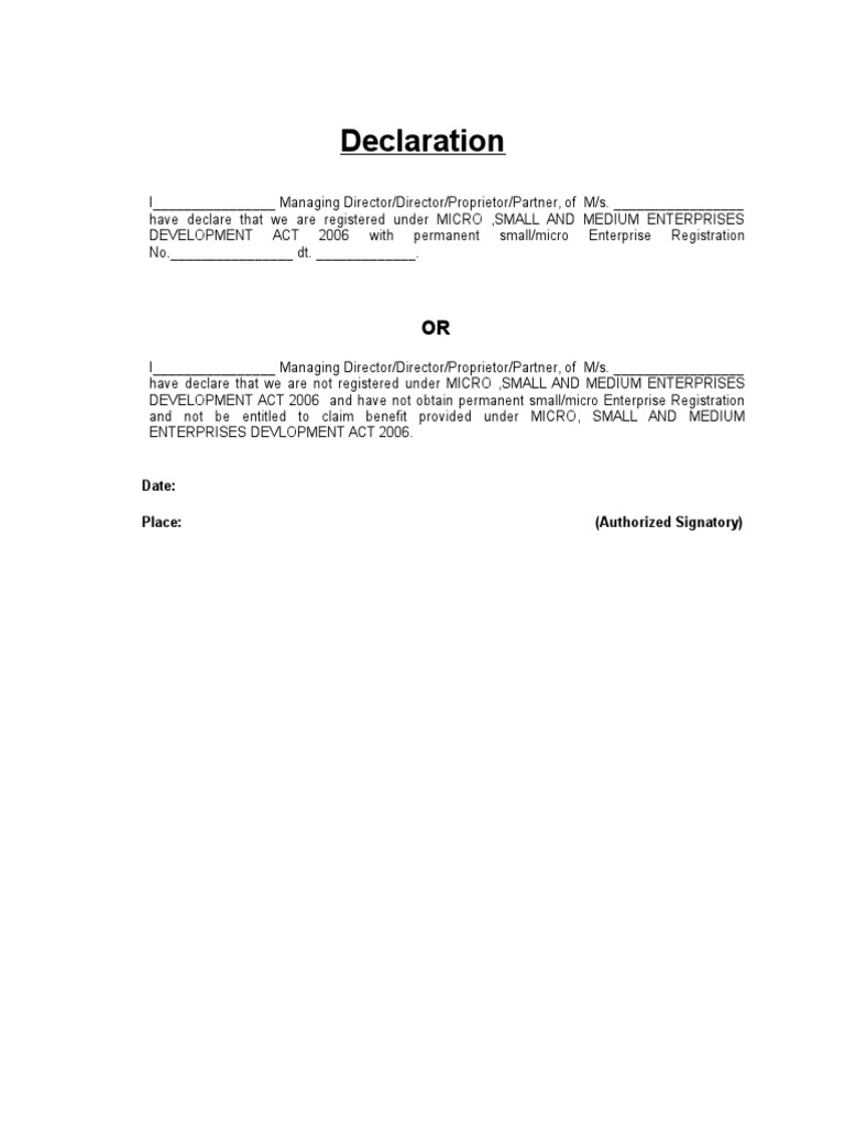 Msme Declaration PDF | PDF
