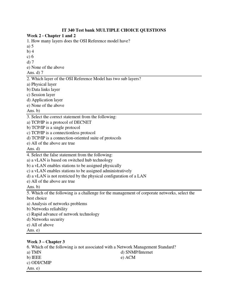 Network Management Book - Principles and Practice Test Questions Bank ...