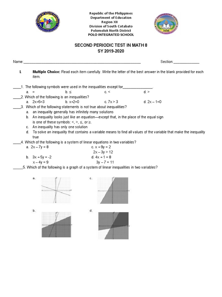 2nd Periodic Test - Math 8 | PDF | Inequality (Mathematics) | Function ...