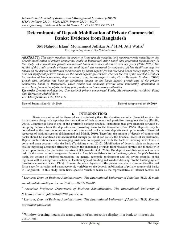 Determinants of Deposit Mobilization of Private Commercial PDF ...