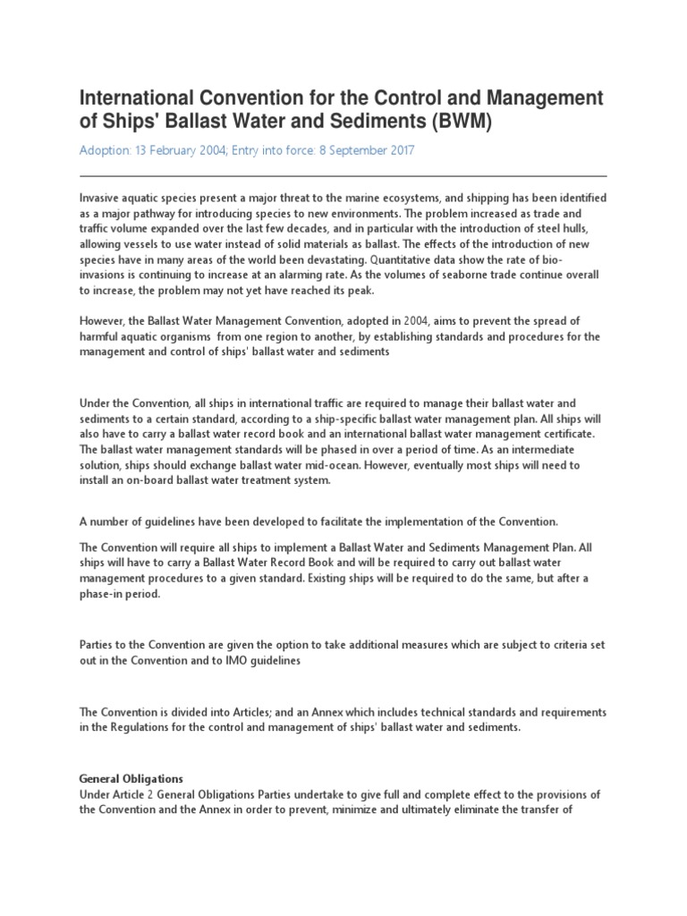 International Convention For The Control and Management of Ships ...