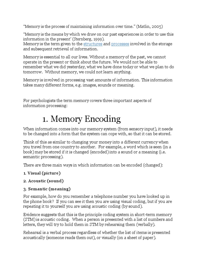 Memory Encoding: Structures Processes | PDF | Memory | Learning Styles