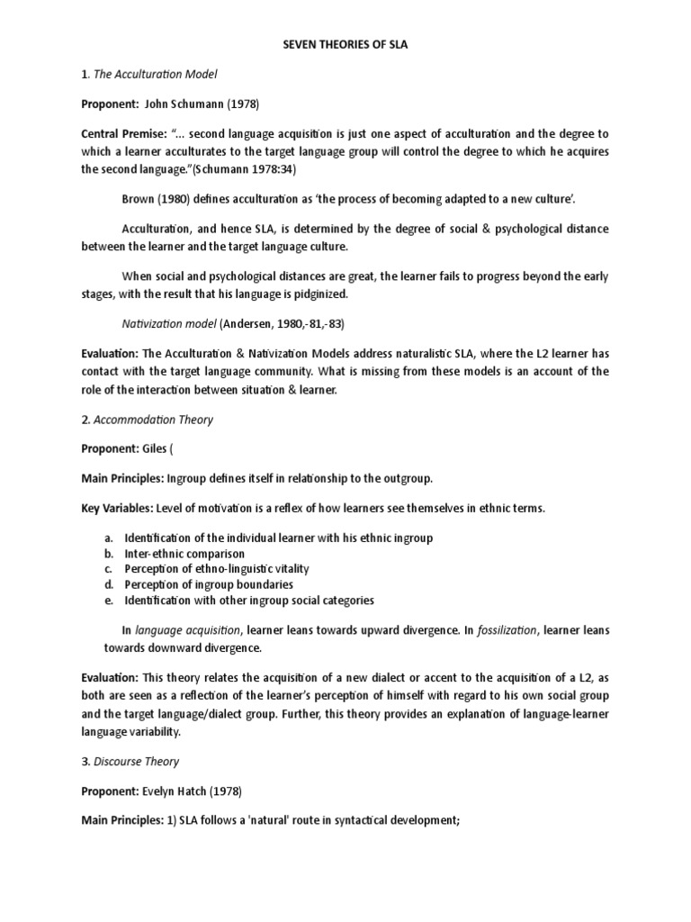Seven Theories of Sla | PDF | Second Language Acquisition | Second Language