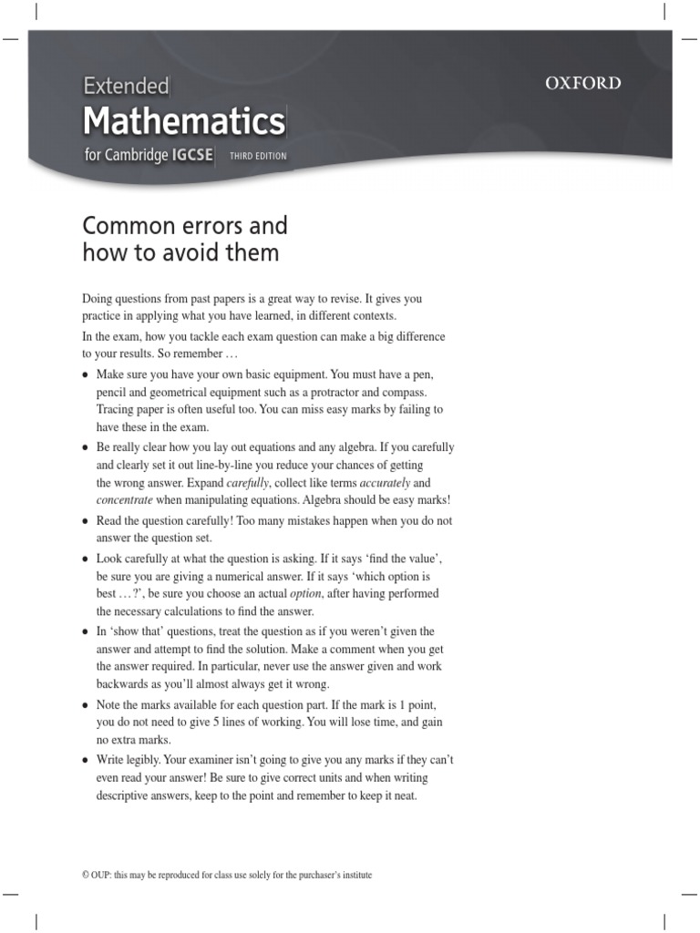 IGCSE - Common Errors-Extended PDF | PDF | Determinant | Distance