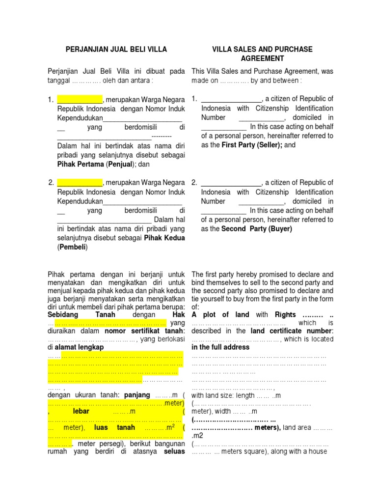 Surat Perjanjian Jual Beli Villa | PDF | Game & Aktivitas