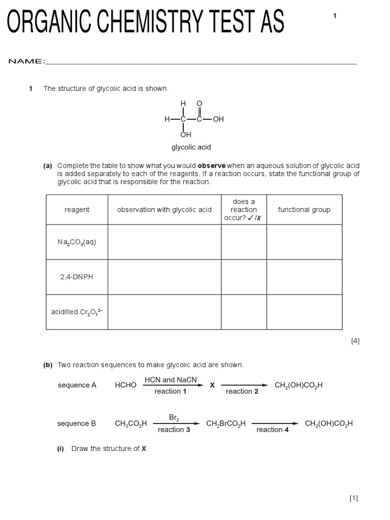 Organic Chemistry Test | PDF | Acid | Redox