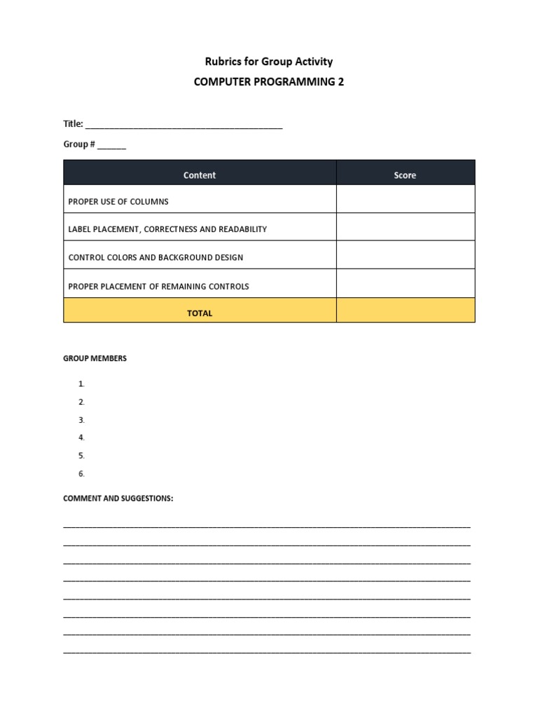 Rubrics For Group Activity Computer Programming 2 | PDF