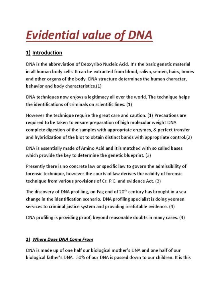 Evidential Value of DNA | PDF | Dna Profiling | Expert Witness