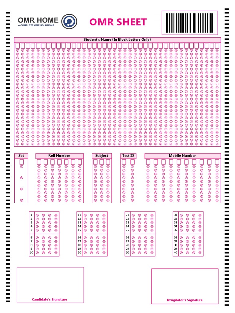 40 Questions OMR Sheet PDF Download | PDF