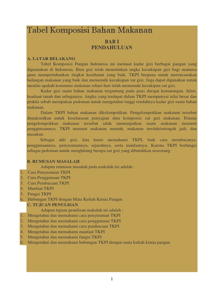 Tabel Komposisi Bahan Makanan | PDF