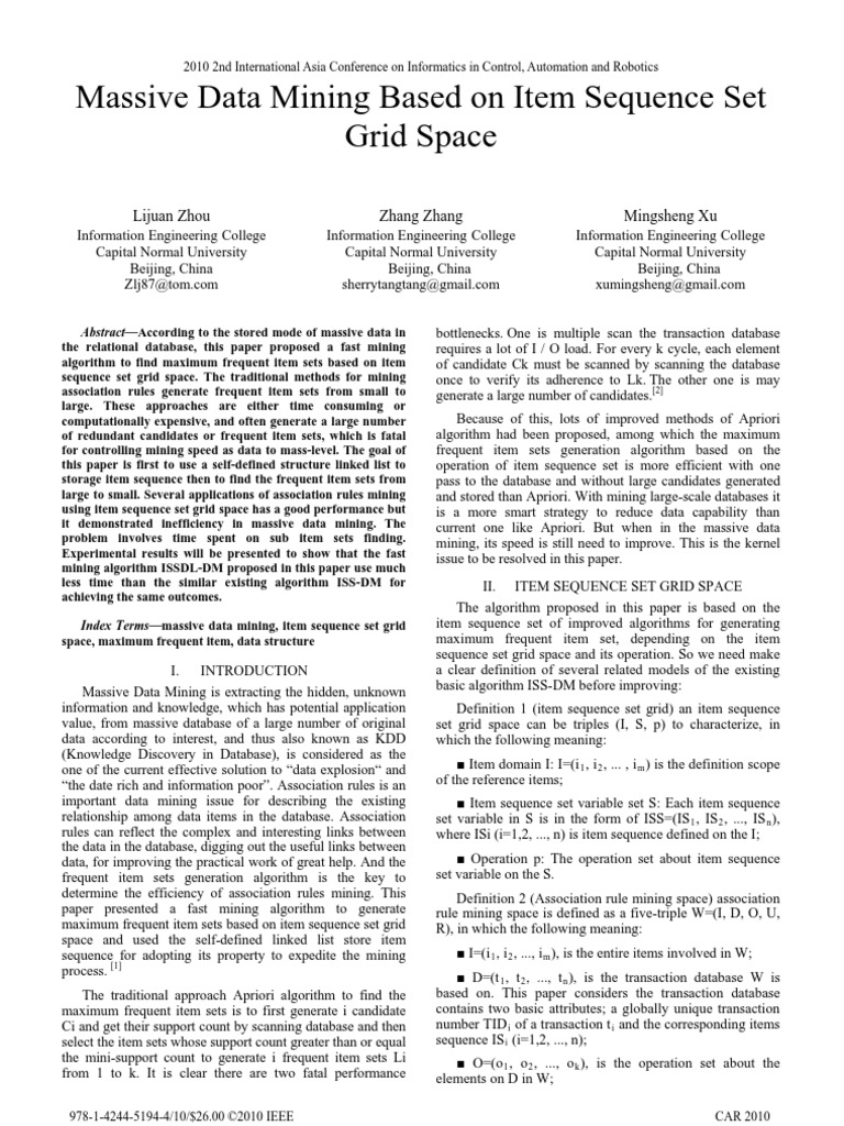 Massive Data Mining Based On Item Sequence Set Grid Space Massive Data Mining Based On Item ...