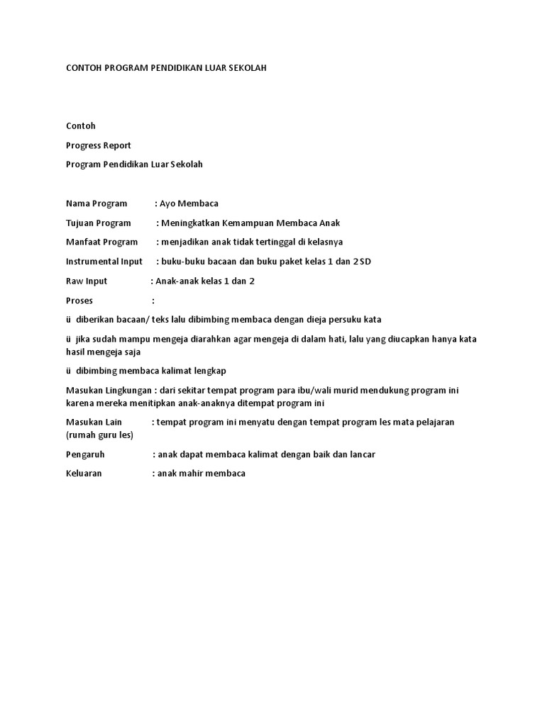 Contoh Program Pendidikan Luar Sekolah | PDF | Kesehatan Holistik