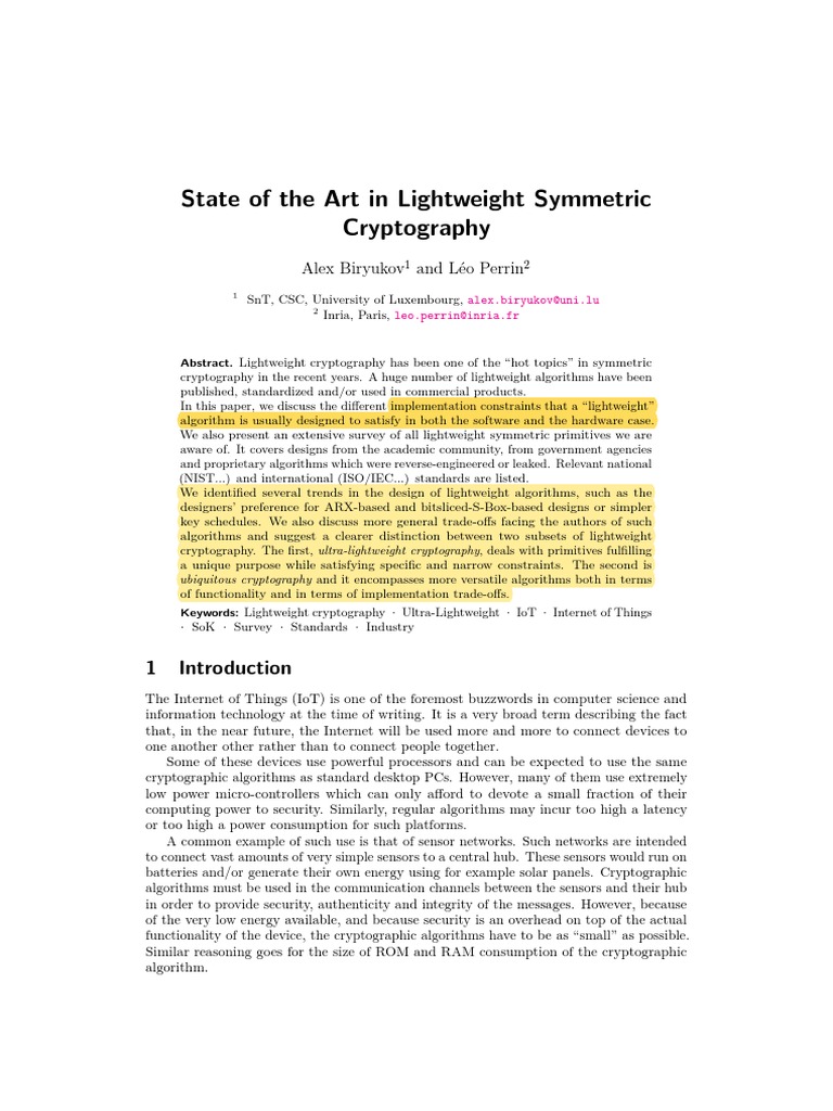 State of Art in LTWT Symmetric Cryptography PDF | PDF | Cryptography ...
