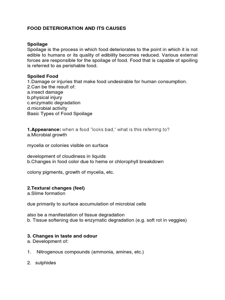 Food Deterioration and Its Causes | PDF | Mold | Decomposition