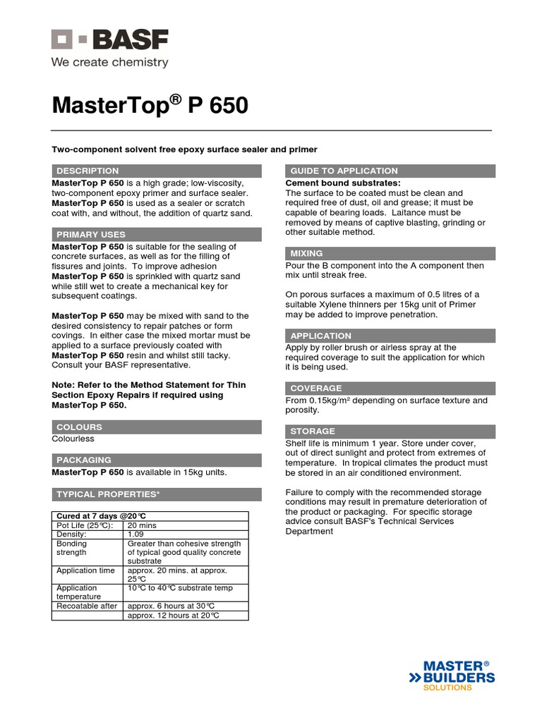 Basf Mastertop P 650 Tds PDF | PDF | Epoxy | Building Engineering