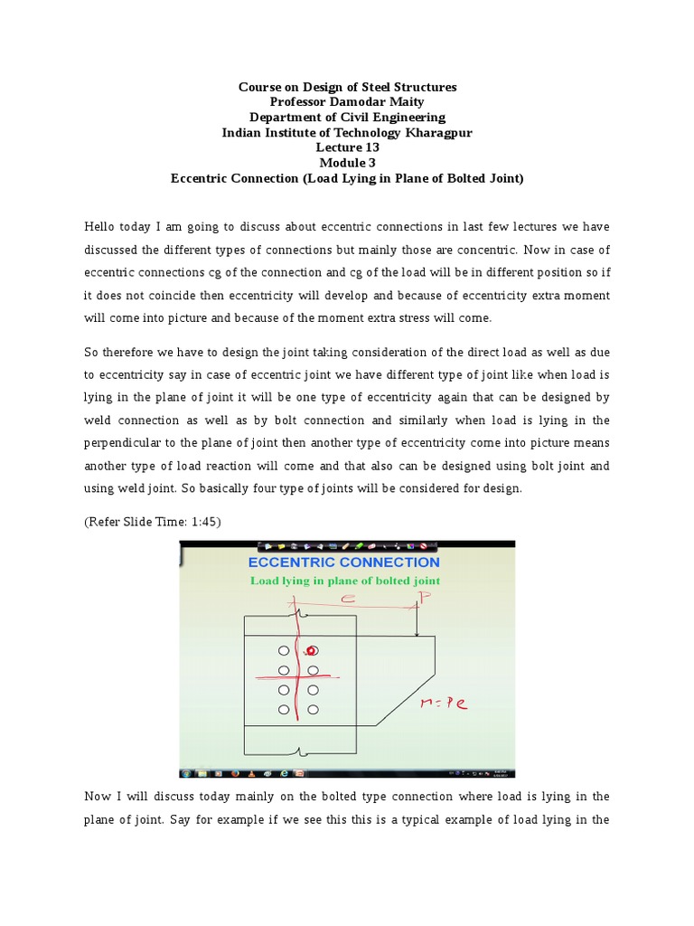 Eccentric Connections in Steel Structures | PDF | Screw | Friction