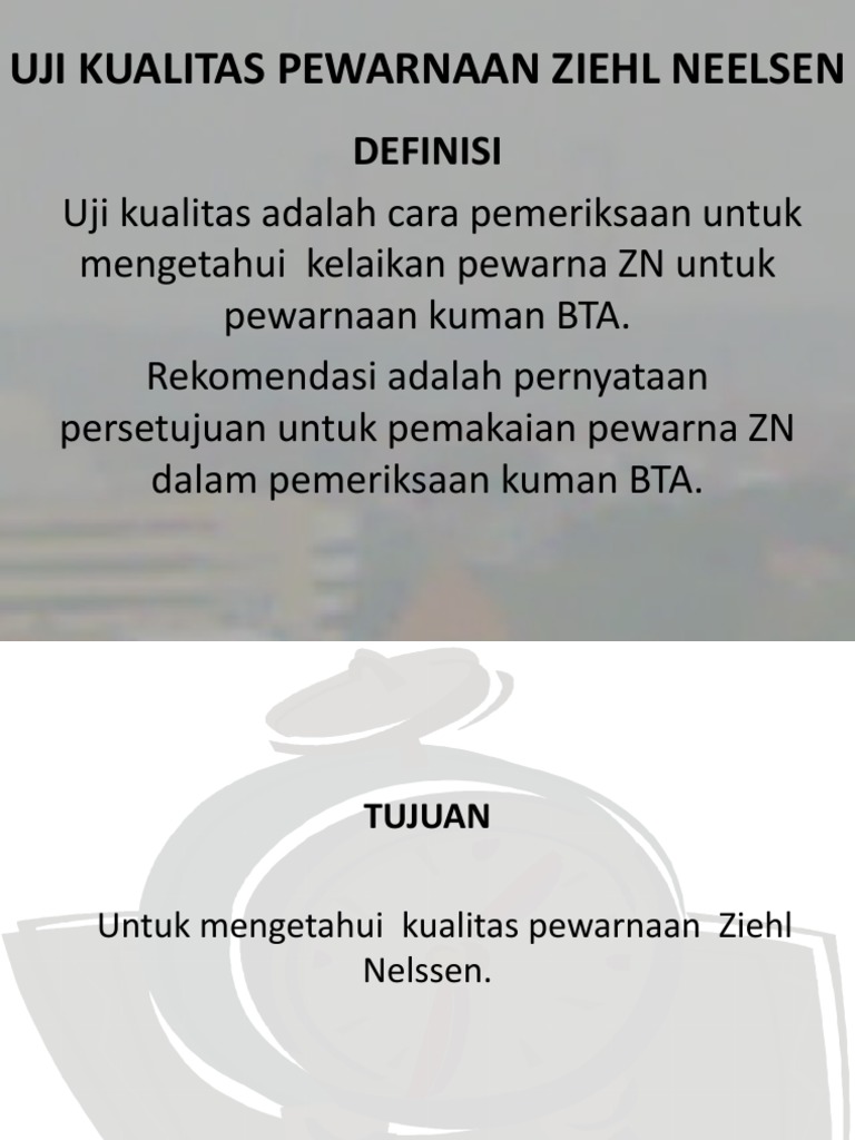 Uji Kualitas Pewarnaan Ziehl Neelsen PDF | PDF