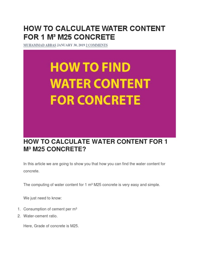 How To Calculate Water Content For 1 M | PDF