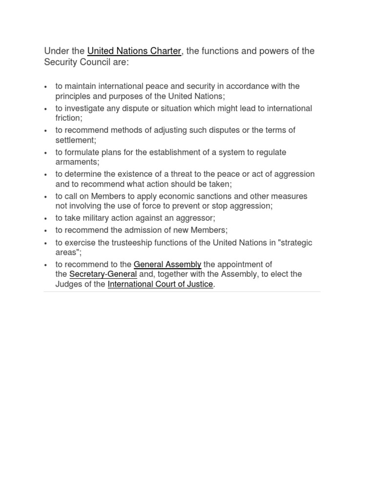 Under The, The Functions and Powers of The Security Council Are | PDF