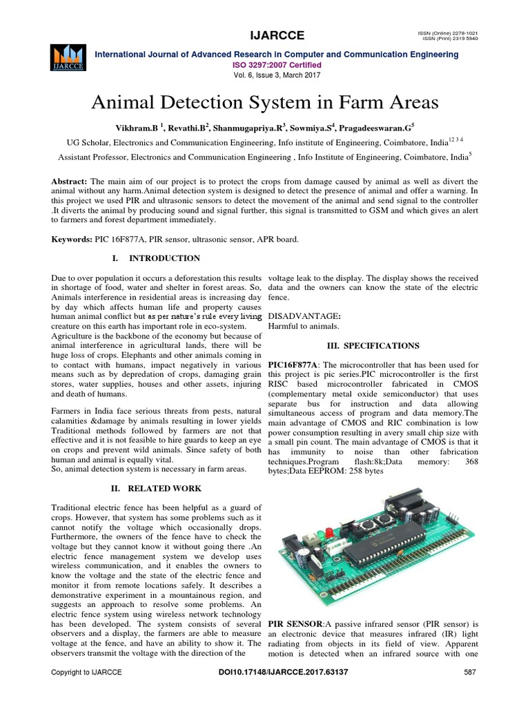 Animal Detection System in Farm Areas: Ijarcce | PDF | Digital To ...