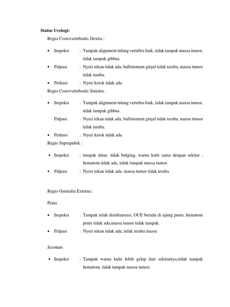 Status Urologi: Pemeriksaan Normal Tanpa Tumor | PDF | Pengembangan Diri