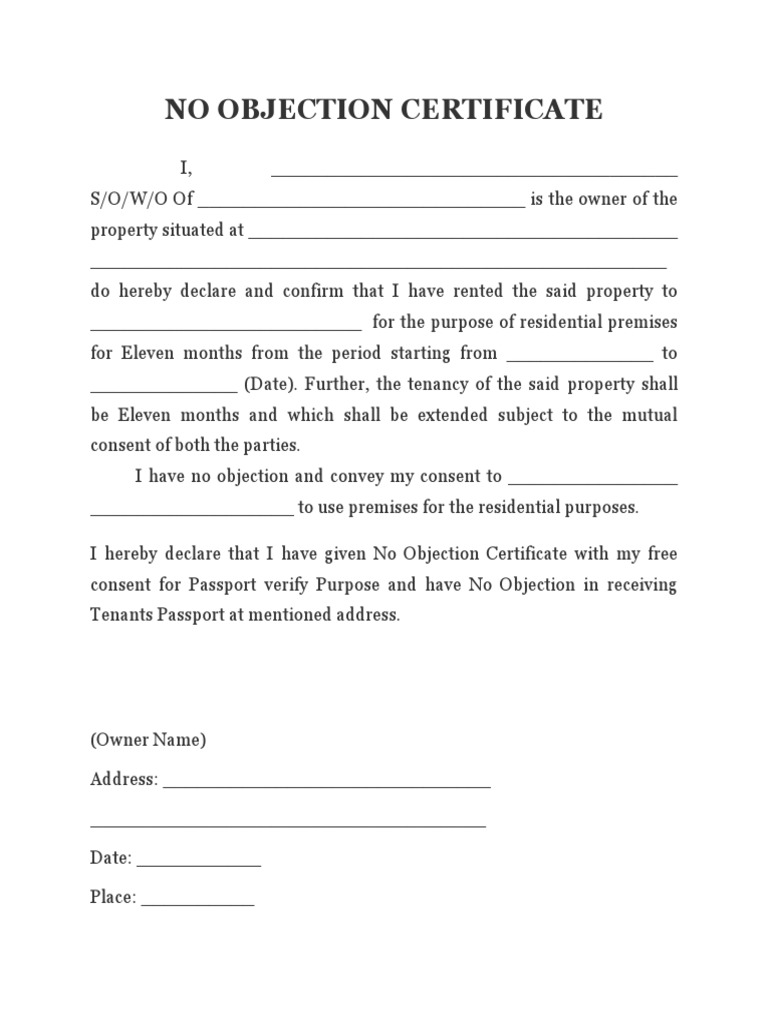 No Objection Certificate | PDF