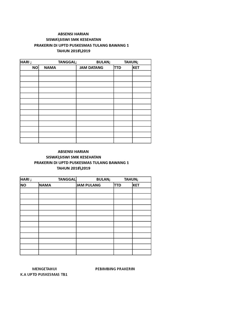 Absen Anak PKL | PDF