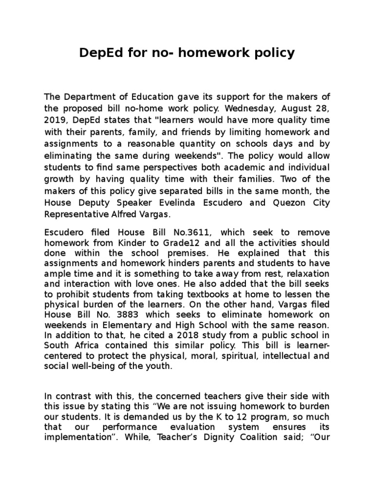 Deped For No-Homework Policy | PDF