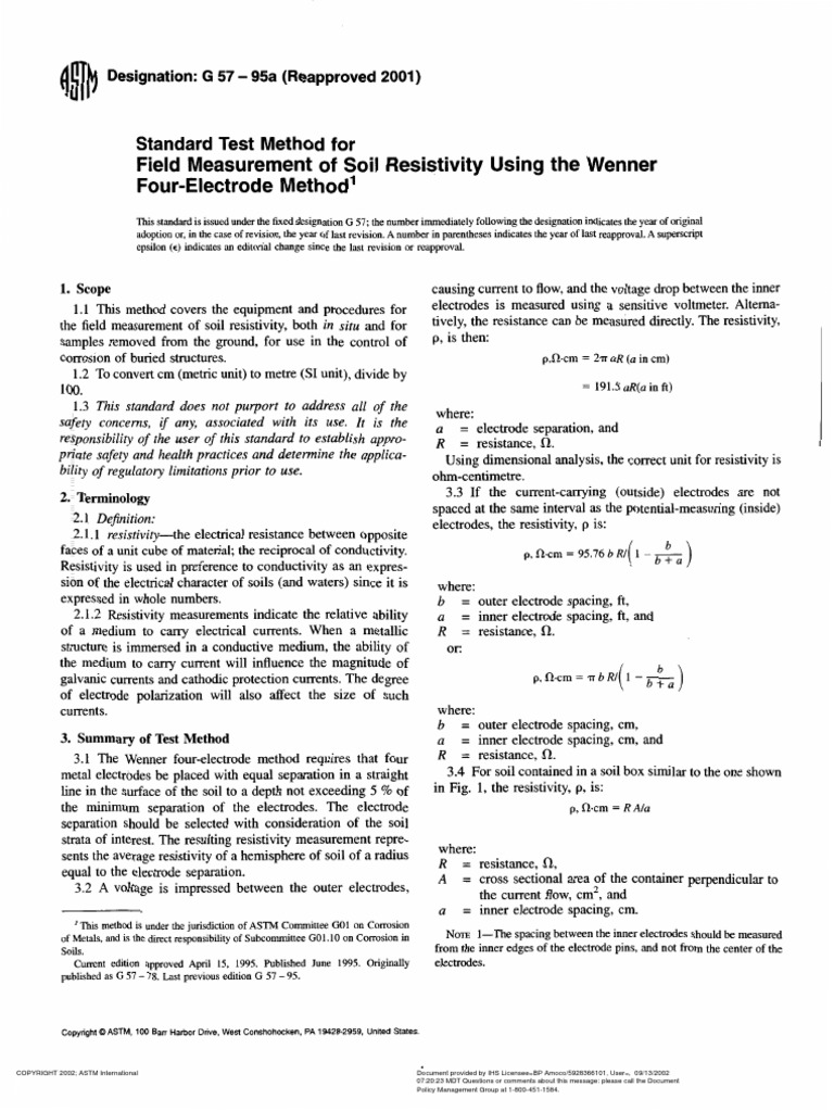 ASTM G-57 Field Measurement of Soil Resistivity | PDF | Coefficient Of ...