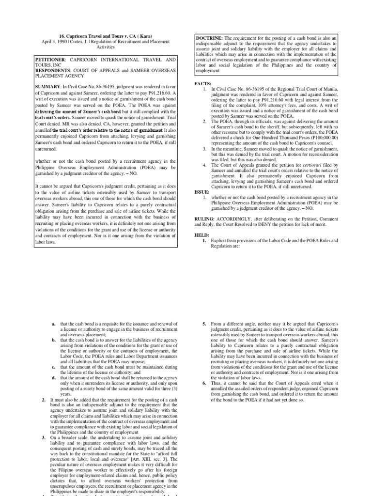 Capricorn Travel and Tours v. CA | PDF | Surety Bond | Lawsuit