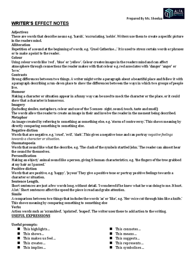 Writer's Effect Notes | PDF | Sentence (Linguistics) | Writers