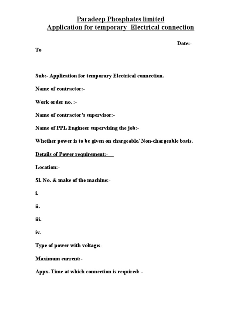 Temporary Electrical Connection Application | PDF