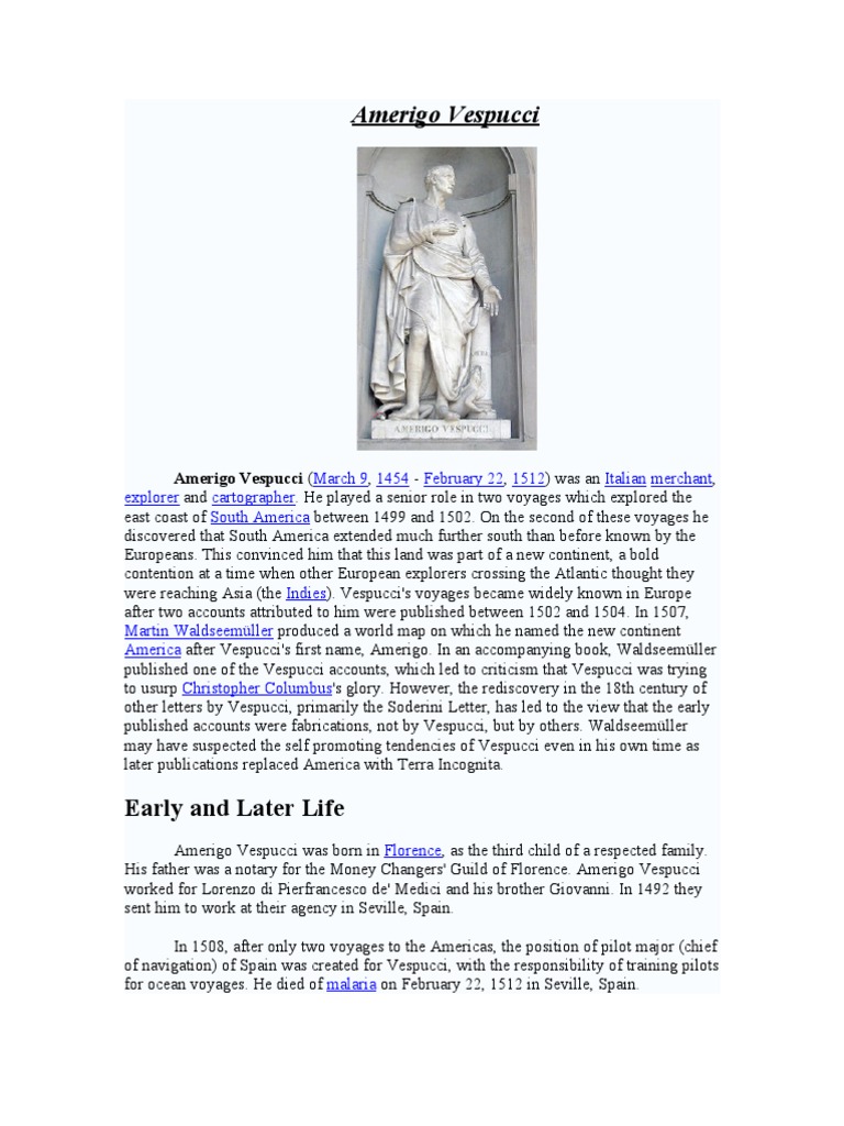 Amerigo Vespucci | PDF | Age Of Discovery | Geography