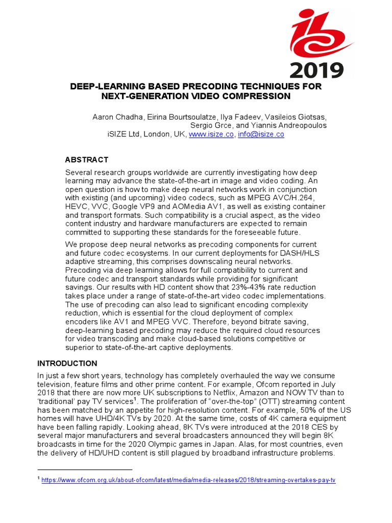 Deep-Learning Based Precoding Techniques For Next-Generation Video Compression | PDF | Codec | H ...