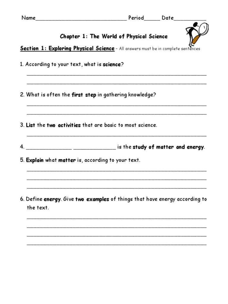 Intro To Physical Science Worksheet | PDF | Mathematical Model | Science