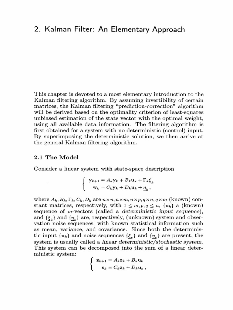 Kalman Filter: An Elementary Approach: 2.1 The Model | PDF | Kalman ...