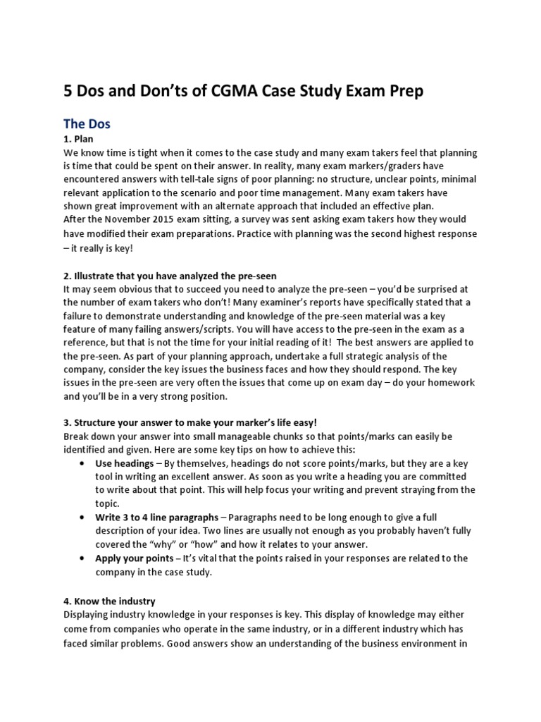 The 5 Dos and Donts of Cgma Case Study Exam Prep | PDF | Test ...