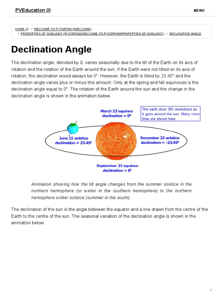 Declination Angle - PVEducation | Download Free PDF | Earth | Rotation