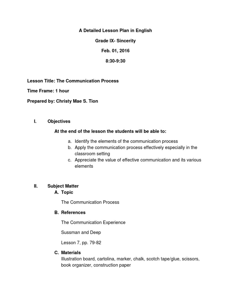 Detailed Lesson Plan in English | PDF | Communication | Cognition